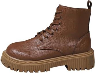Generic Bottines Femme Elegant Bottes Courtes en Cuir Lacets Fermeture &Eacute;clair Semelle &Eacute;paisse Chunky Antid&eacute;rapant Tendances Style Britannique Boots Chaussures