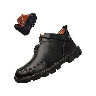 Generic Bottes d&eacute;contract&eacute;es pour homme - Couleur unie - En cuir - L&eacute;g&egrave;res - Coutures &agrave; la main, Noir, 39 2/3 EU