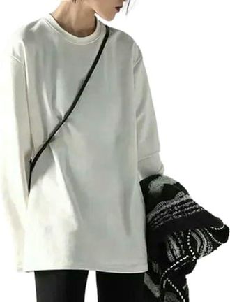 Generic QXDZSW Printemps Automne Femmes Couleur unie L&acirc;che Manches Longues T-Shirt O-Neck Basic Top Bottomed Shirt Casual T-shirt Femme Femme, blanc, XXL