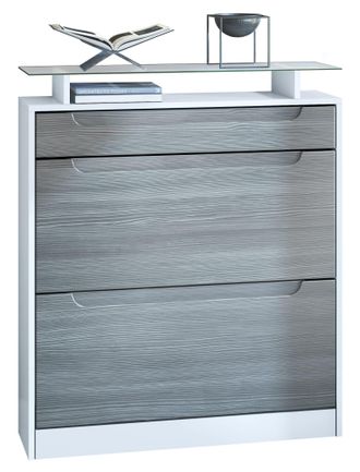 Vladon Schuhschrank Fiesta, Wei&szlig; matt/Avola-Anthrazit/Avola-Anthrazit Schuhkipper f&uuml;r 16 Paar Schuhe mit 2 Klappen (89 x 104 x 23 cm)