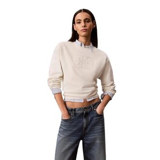 Calvin Klein Baumwoll-Frottee Monogramm Sweatshirt - - Sweatshirts & Hoodies - Damen - Beige - S