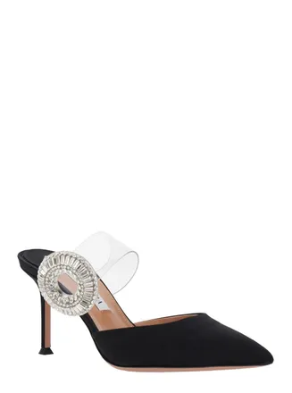 Aquazzura Womens Black Slingback Mules With Crystals Calf