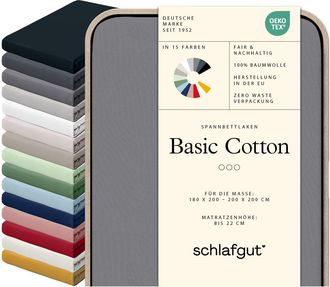 Schlafgut Basic Cotton 100% Baumwolle Made in Green by Oeko TEX Jersey Spannbetttuch (180x200-200x200, Matratzenhöhe bis 22cm, Grey Mid)