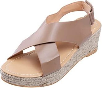 Generic Sandales compens&eacute;es pour femme en cuir crois&eacute; avec sangle de cheville et boucle - Sandales tendance imperm&eacute;ables - Chaussures d&eacute;contract&eacute;es minimalist
