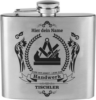 Generic Flachmann mit Wunschgravur, Zunft, Tischler, Original Edelstahl personalisiert, Zunftsymbol