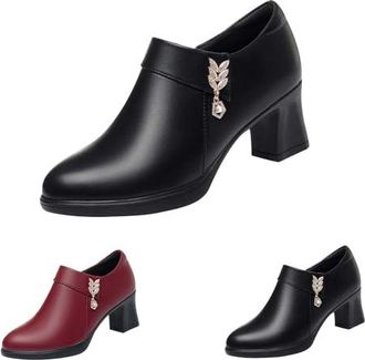 Generic Bottes à talons carrés à bout fermé pour femme - Couleur unie - Escarpins à enfiler - Chaussures de bureau intelligentes - Chaussures de soirée confor