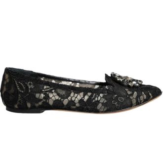 Dolce & Gabbana Schwarze Spitze Kristall Ballettflats - - Shoes - Damen - Schwarzk - 35 EU