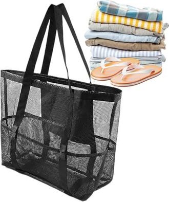 Generico Grand sac de plage en maille, imperm&eacute;able, 41,5 x 20 x 39,5 cm, r&eacute;sistant au sable avec 8 poches, sac &agrave; bandouli&egrave;re de march&eacute;, sac de rangement pour p