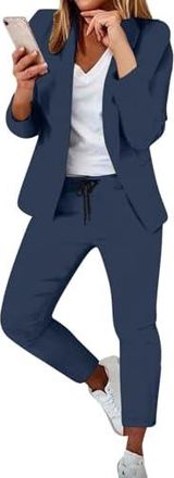 Generico Richymfa Tailleur Pantalon femme grande taille &eacute;l&eacute;gant d&eacute;t&eacute; costume pantalon femme avec revers formel costume slim fit complet pantalon et blazer 2 pi