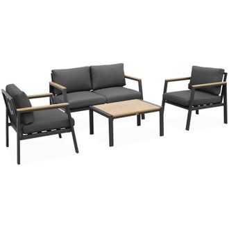 Sweeek Gartenlounge-Set aus Aluminium und Polywood, 4-Sitzer Anthrazit / Dunkelgrau