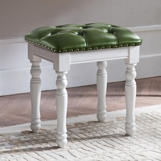 Generic Vintage-Schminktischbank Mit Lederkissen, Geschnitzten Beinen Aus Massivholz for Schlafzimmer Und Wohnzimmer (Höhe 45 cm)(Greena)