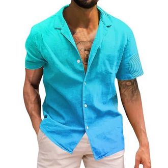 Generic Chemise boutonn&eacute;e &agrave; manches courtes pour homme, chemise tendance, col d&eacute;contract&eacute;, t-shirt &agrave; manches courtes pour homme, couleur d&eacute;grad&eacute;e, haut de f&ecirc;t