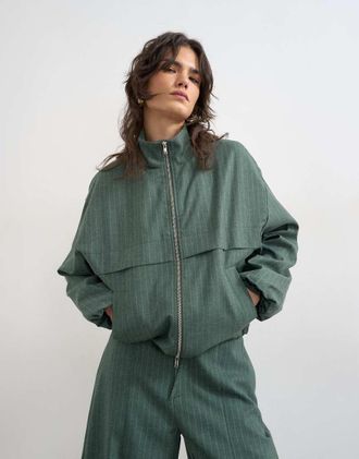 Topshop Veste densemble ray&eacute;e &agrave; col chemin&eacute;e - Vert