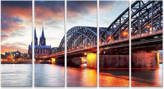 Islandburner Bild auf Leinwand K&ouml;lner Dom Hohenzollern Br&uuml;cke Sonnenuntergang Nacht Bilder Wandbilder Poster