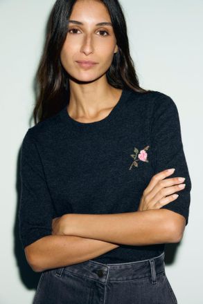 Gerard Darel Pull manches courtes &agrave; fleur - ROLANE - anthracite