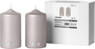 Fink Candle 2er Set, metallic Stumpenkerze, Paraffin, Stein, L. 8 cm, B. 8 cm, H. 15 cm, D. 8 cm [SET2]