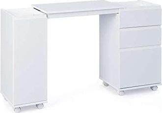 Inter Link SAS Schreibtisch - Ausziehbarer Schreibtisch - Funktionsschreibtisch - Ausziehbarer Schrank - Weiß Lackiert - Laptop Office, 36D x 72W x 66H cm