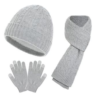 Generic Lot de 3 gants tricotés pour lhiver avec bonnet, écharpe, gants, gris, Taille unique