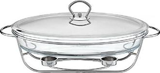 Ambition W&auml;rmebeh&auml;lter f&uuml;r Speisen 3 L Glas Servierschale Warmhalteplatte Teelicht Edelstahl Gestell und Deckel Helios