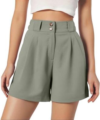 Generic Short d&eacute;t&eacute; tendance pour femme - Taille haute &eacute;lastique - Fente lat&eacute;rale - Costume d&eacute;contract&eacute; - Short de travail avec poches, Vert, XXL