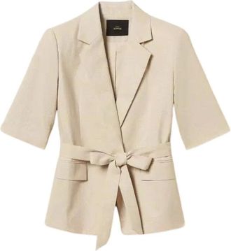 Twinset Femme, Vestes, Beige, Taille: 42 FR Blazer en m&eacute;lange de lin avec lurex