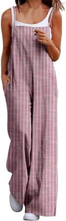 Generic Combinaison &agrave; jambe large avec poches pour femme Combinaison sans manches &agrave; rayures Combinaison ample &agrave; jambes larges pour femme Combinaison taille 42