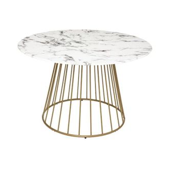 Atmosphera Atmosphera - Table de salle &agrave; manger ronde 120cm en verre tremp&eacute; et fer - Pour 4 personnes - Effet marbre blanc - Montage facile