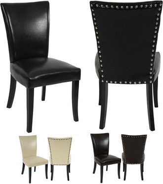 Mendler Mendler - Lot de 2 chaises de salle à manger Chesterfield av rivets - similicuir brun foncé, pieds foncés