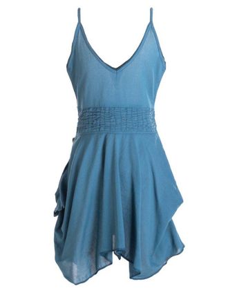 vishes Zipfelkleid Damen Kleid Tr&auml;ger V-Ausschnitt Smok Gewebte Baumwolle Alternative Mode, Boho, Hippie, Ethno, Festival