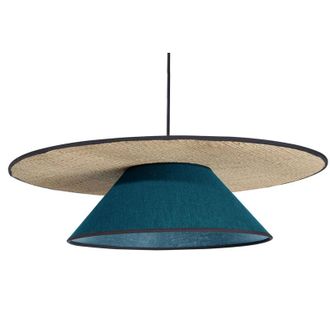 Miliboo Miliboo - Suspension en lin bleu paon et rabane naturelle D55 cm azami
