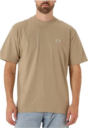 Calvin Klein Woven Label Relaxed Tee - - Tops - Herren - Beige - XS