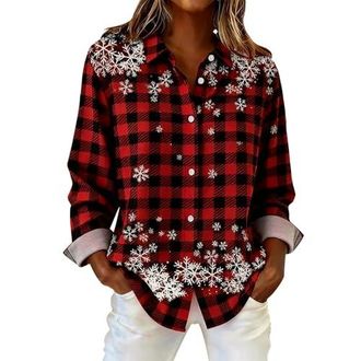 Generic Chemise d&eacute;contract&eacute;e pour femme - Couleur contrast&eacute;e - Automne et hiver - Imprim&eacute; &agrave; carreaux - Chemisier &agrave; carreaux pour femme, Rouge, XXL