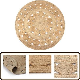 vidaXL Vidaxl - Tapis Jute design tressé 120 cm Rond - Tapis De Jute - Tapis Rond - Tapis Artisanal - Décoration Intérieure - Style Rétro