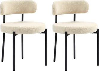 HOMCOM Lot de 2 chaises Salle &agrave; Manger Chaise de Cuisine Moderne Chaise de Salon rembourr&eacute;e en Tissu Effet Laine boucle&eacute; avec Dossier et Pieds en Acier Noir,