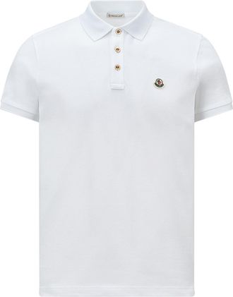 Moncler Moncler Logo Patch Cotton Polo Shirt, Men, White, Size: 3xl
