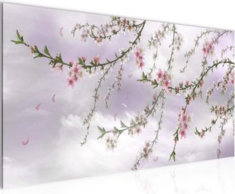 Runa Art Wandbild Blumen Sakura 1 Teilig 100 x 40 cm Modern Bild auf Vlies Leinwand Japan Wohnzimmer Rosa Kirschblüten 020012c
