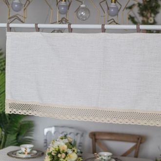 A.Monamour Gardine Scheibengardinen Kurzstores Bauernhaus Blickdicht Beige Baumwolle Leinen Mit Spitze Kurzvorhang Kurzgardinen Küchengardine Küche Vorhang Fenst