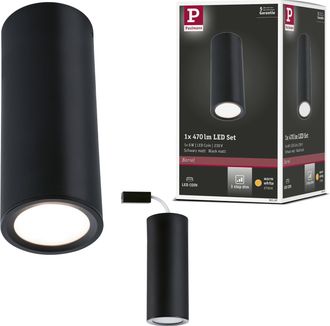 Paulmann 93107 LED Deckenleuchte Barrel rund 6W 470lm dimmbar 100&deg; 3-Step-Dim 60mm Schwarz matt Metall 2700K Aufbauleuchte inkl. wechselbarem LED-Coin