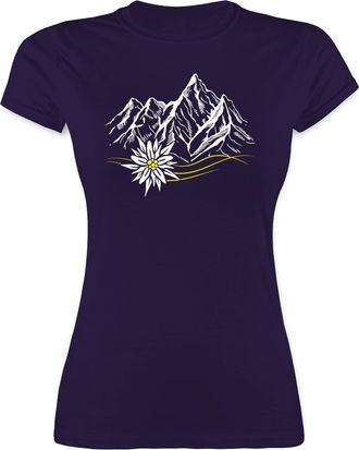 Shirtracer Shirt Damen - Kompatibel mit Oktoberfest - Edelwei&szlig; Berge Wandern Wanderlust Berg Ruft Alpen - XXL - Lila - Wander Tshirt trachtenshirt bayrische Berg