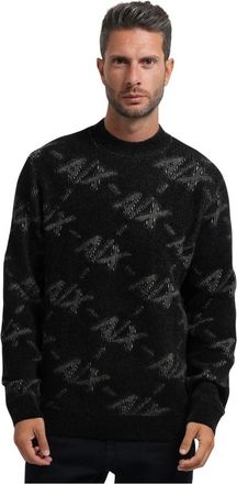 A|X Armani Exchange Pull-over en maille &agrave; logo all-over - Homme - Pulls - Noir - Taille: 3XL