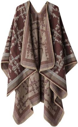 Generic Poncho Femme Hiver Chaud Chale Femme Hiver Chaud Cape Femme Effet enveloppant Ch&acirc;le Tricot&eacute; Coupe-Vent Double Face Carreaux Ray&eacute;s