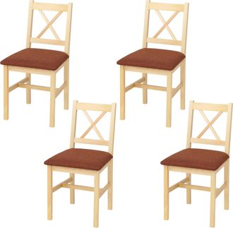 Mendler 4er-Set Esszimmerstuhl HWC-F77, Lehnstuhl Küchenstuhl Stuhl, Massiv-Holz Stoff Landhaus - Natur Polster terrakotta