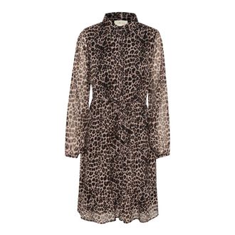 Cream Leopardenmuster Kleid mit Hemdkragen - - Dresses - Damen - Braun - 2XL