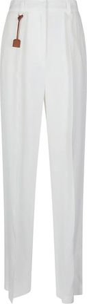 Elisabetta Franchi Femme, Pantalons, Beige, Taille: 40 FR Pantalon en gabardine m&eacute;lang&eacute; lin avec pinces