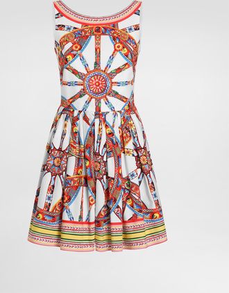 Dolce & Gabbana Midikleid Aus Popeline Mit Carretto-print - Frau Kleider Mehrfarbig 48