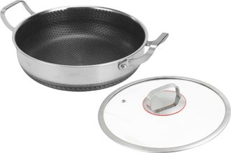 Generico Antihaftbeschichtete Pfannen aus Edelstahl mit Deckel, sichere Bratpfanne, f&uuml;r Zuhause, Restaurant, Camping, Backen, Omelett, Fisch, Eier, Pfannkuchen