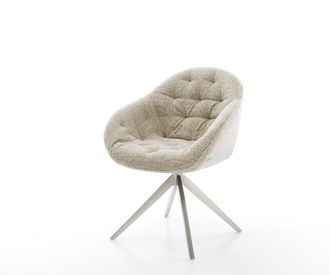 DELIFE Drehstuhl Gaio-Flex Webstoff Soft Beige Kreuzgestell breit Edelstahl 360&deg; drehbar Wippfunktion, Esszimmerst&uuml;hle