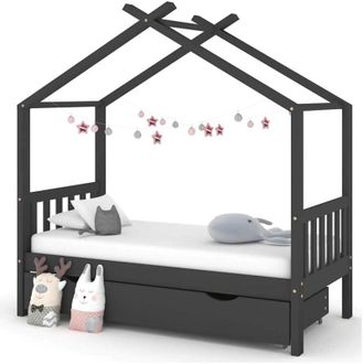 vidaXL Kinderbett mit Schublade Dunkelgrau Massivholz Kiefer 80x160 cm - Vidaxl