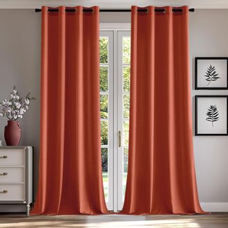 Miulee Voile Gardinen mit ösen Vorhänge Halbtransparent Stores Vorhang Transparente ösenschal Wohnzimmer Schlaufenschal 2er Set 140x245cm Ziegelrot