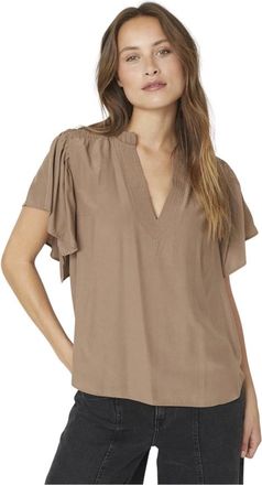 Co'Couture Femme, Blouses et Chemises, Brun, Taille: 44 FR ToraCC Frill V-top Bluse